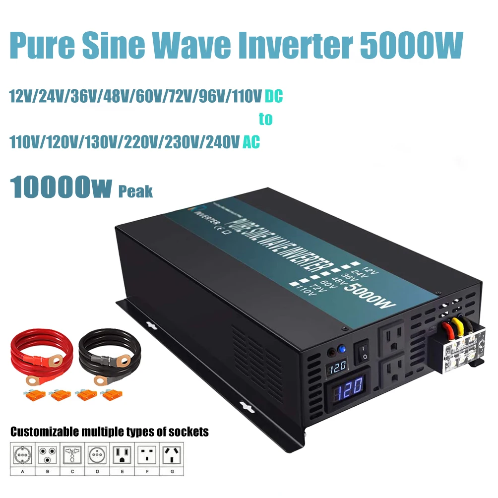 Pure-Sine-Wave-Inverter-5000W-24V-220V-Power-Bank-Inverter-Solar-Panel ...