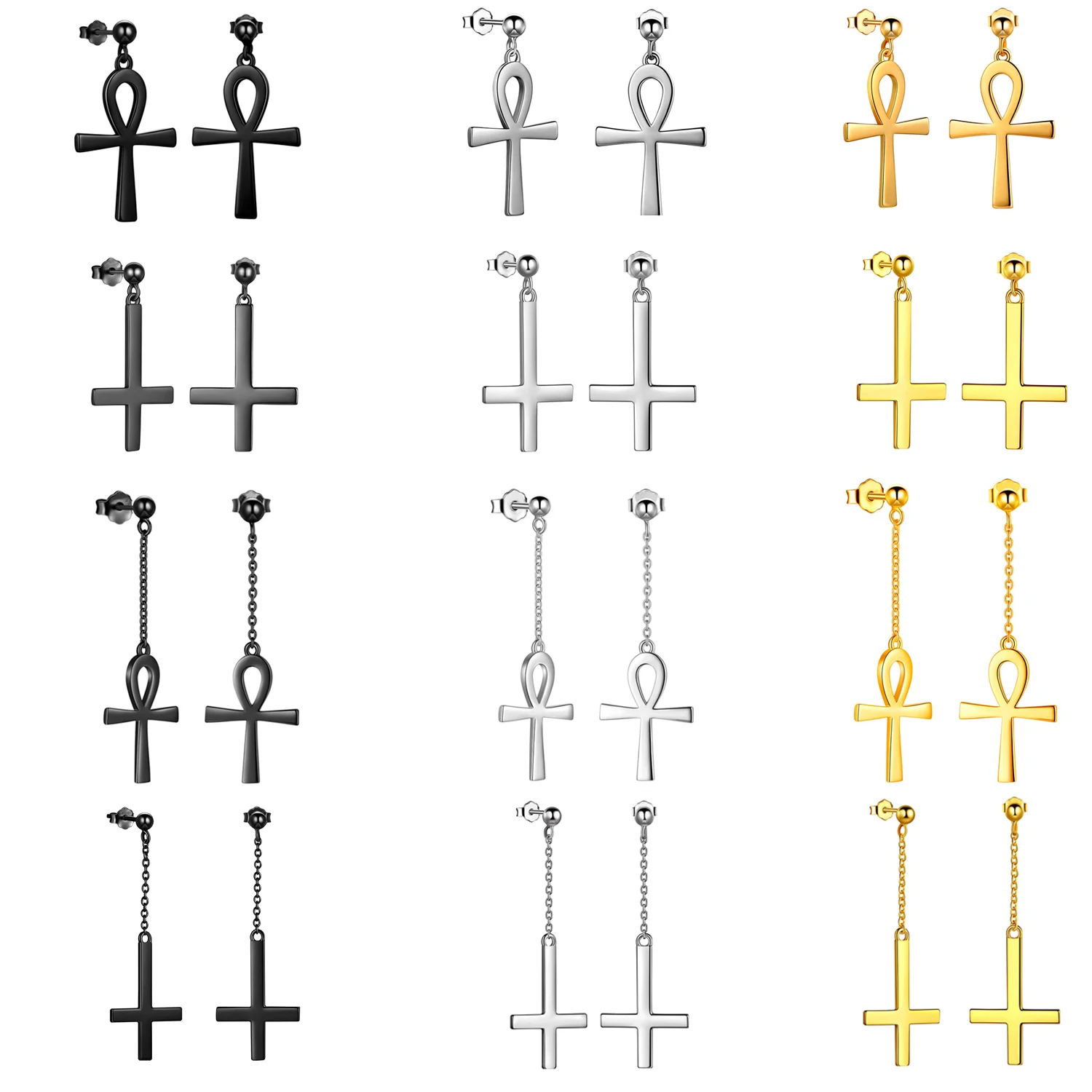 1 Pair Mens Cross Stud Earrings Religious Christian Cross Dangle ...