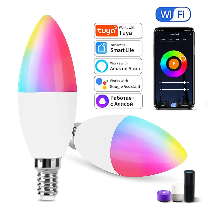 220V-5W-7W-9W-Tuya-WiFi-Smart-Bulb-E14-candle-Light-Dimmable-RGB-Lamp ...