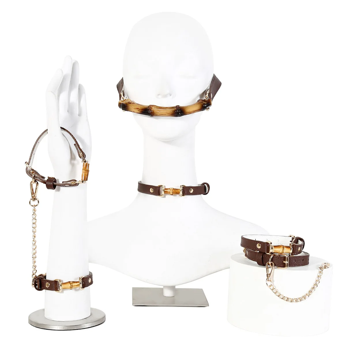 New-SM-Bamboo-Joint-Bondage-Set-Mouth-Gag-with-Stick-Collar-Choker ...