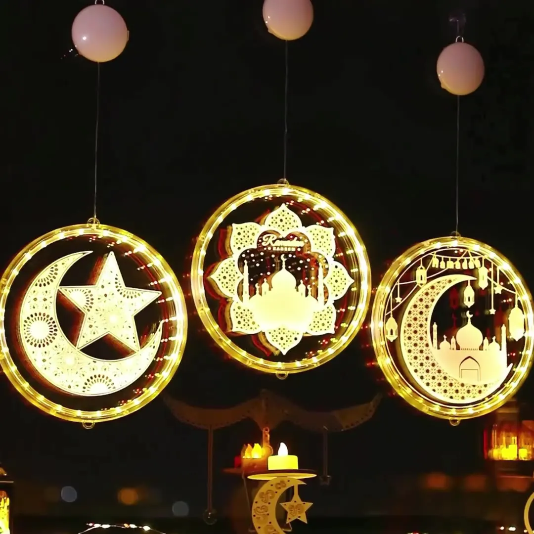 Ramadan Eid Mubarak LED Lights Window Decoration Hanging Lamp Eid al ...