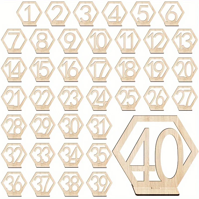 10PCS-Wooden-Table-Number-Plate-1-40-Hexagonal-Hollow-Number-Seat-Plate ...