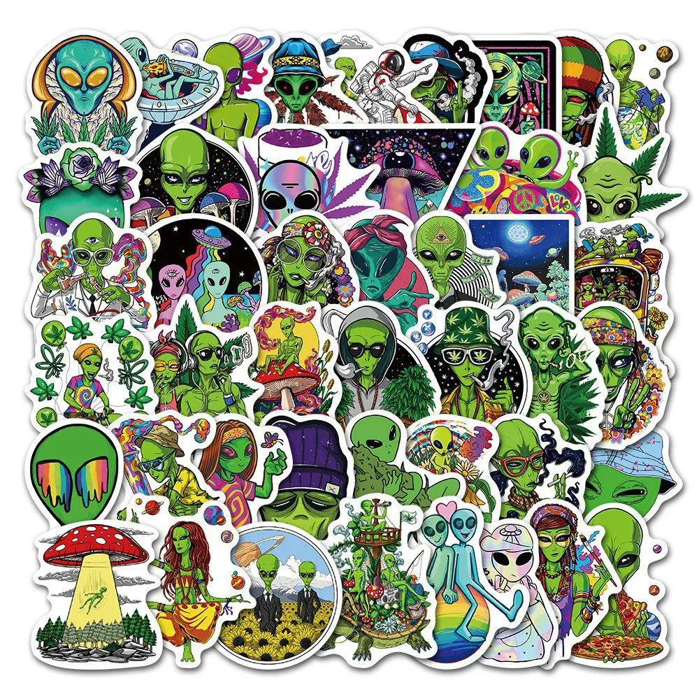 10/20/50pcs Psychedelic Alien Weed Characteristics Stickers Laptop Car ...