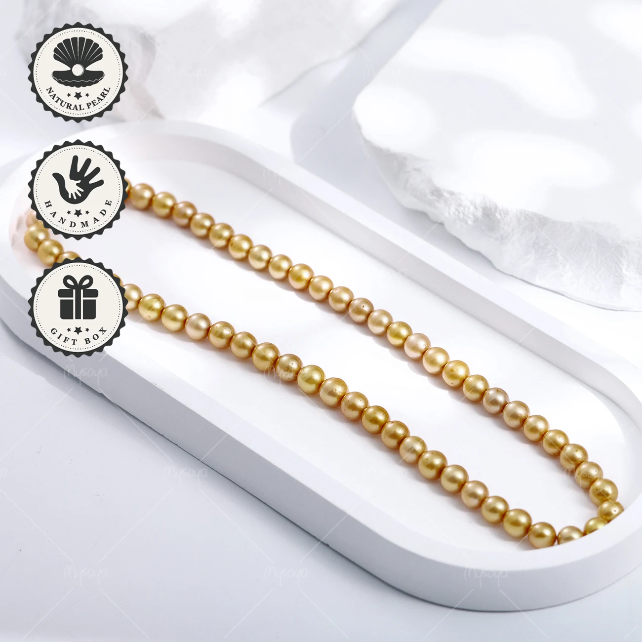 MYSOYA 7-8mm 8-9mm Deep Golden Cultured Pearl Necklace Golden Clasp ...