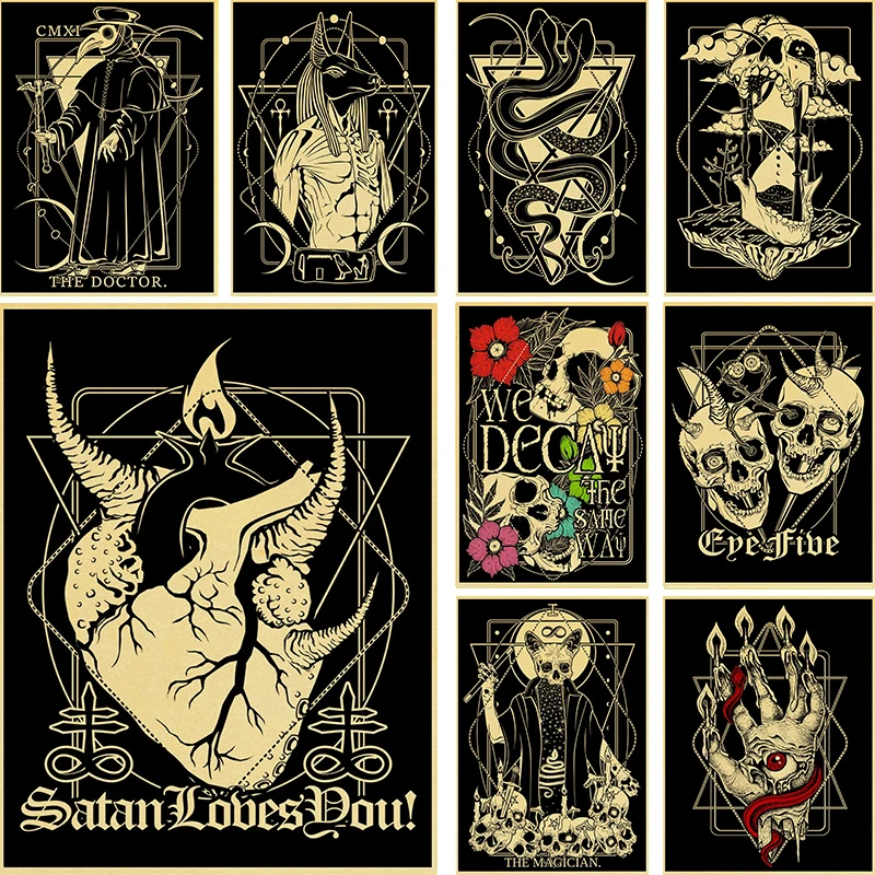 Black-and-White-Goth-Poster-Oil-Painting-Vintage-Poster-Kraft-Paper-Bar ...