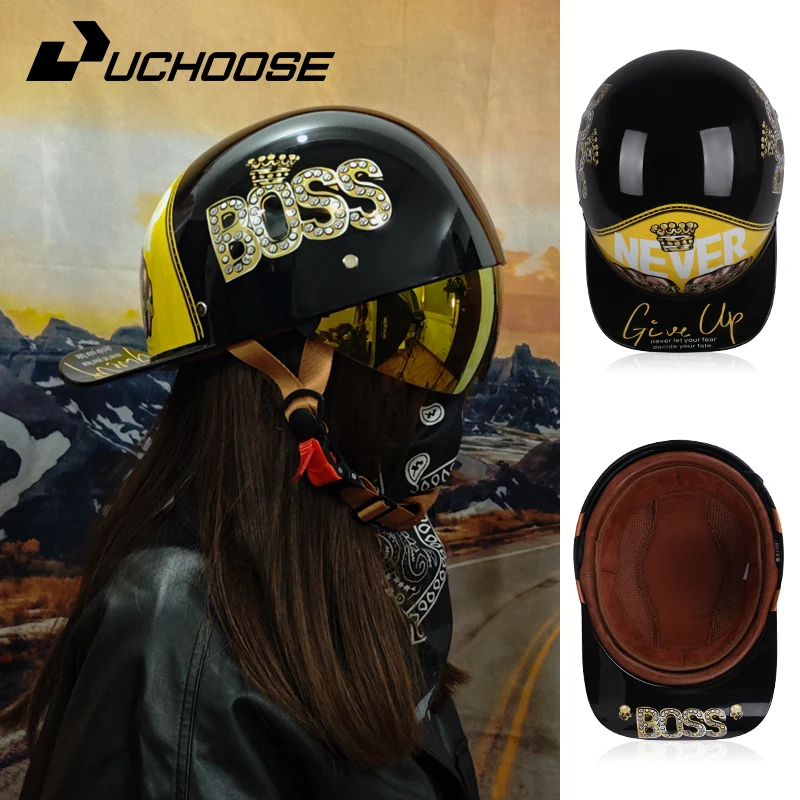 Men-s-and-women-s-open-baseball-cap-vintage-motorcycle-half-helmet ...