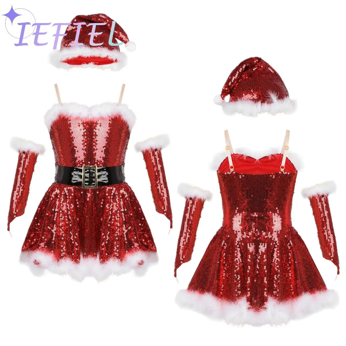 Girls-Mrs-Santa-Claus-Party-Fancy-Dress-Up-Christmas-Costume-Sequins ...