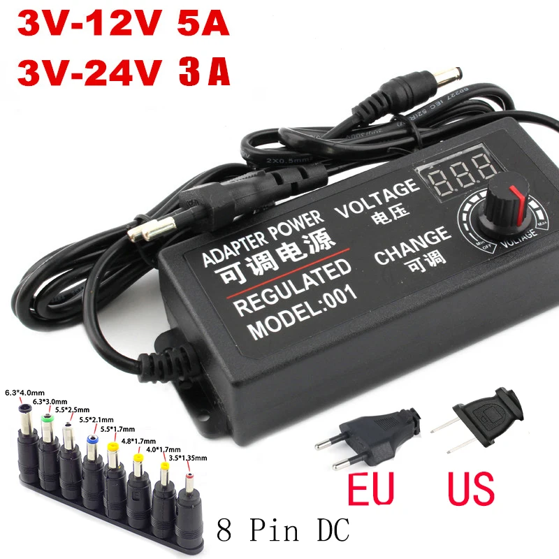 3-12V 5A 8 PIN DC-Adaptateur d'alimentation universel réglable AC vers ...
