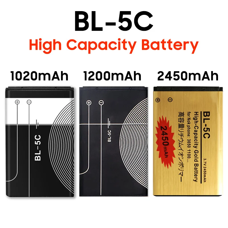 High Capacity Battery BL5C BL-5C 3.7V Lithium Phone Battery For Nokia ...