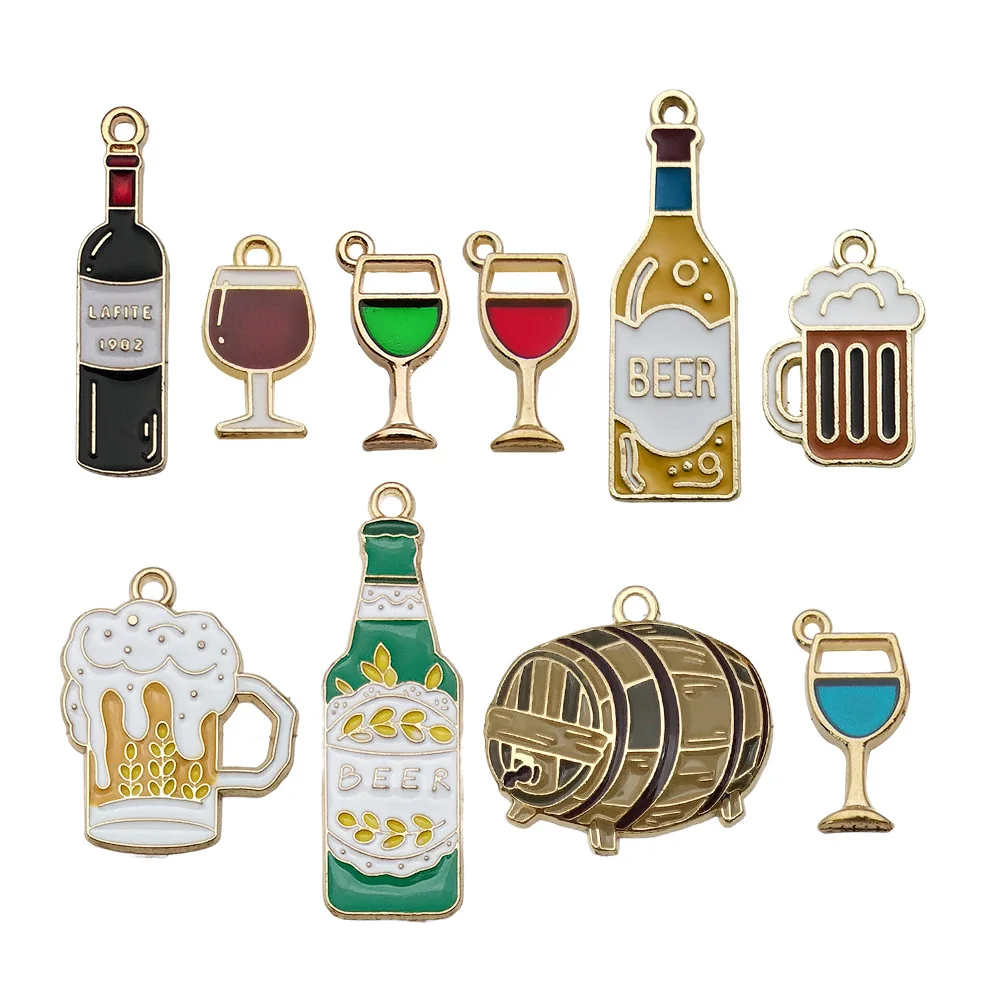 10pcs Enamel Red Wine, Beer Charms Alloy Wine Glass, Wine Barrel ...