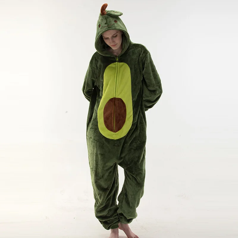 Avocado One-piece Pajamas Long-sleeved Cartoon Green Pajamas Loose ...