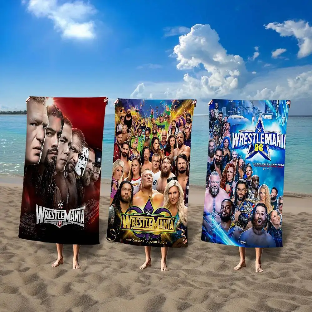 W-WWE LOGO W-WrestleMania Big Microfiber Beach Towels Quick Dry Towel ...