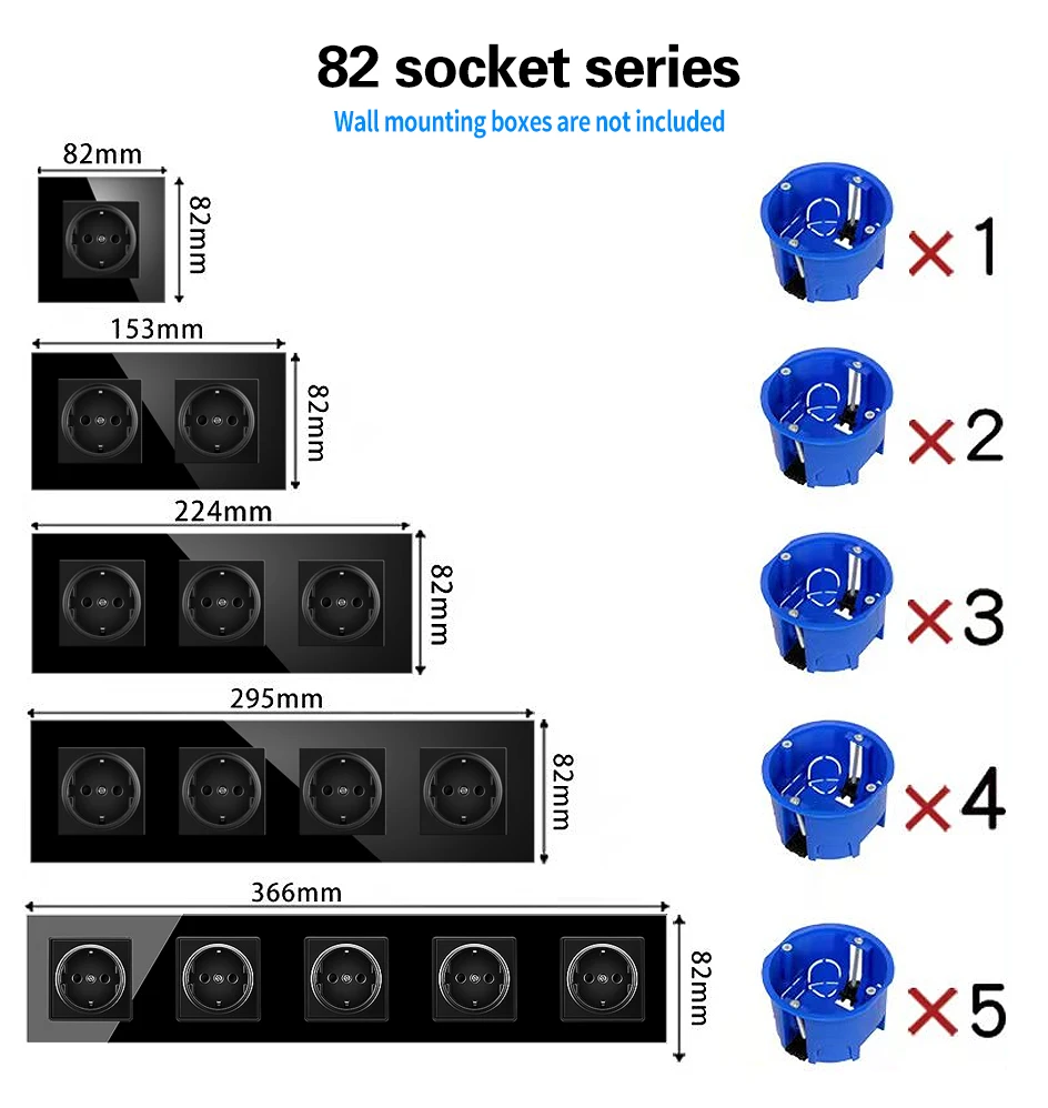 UBARO EU 82 Types Black Glass Panel Wall Socket Adapter Power ...