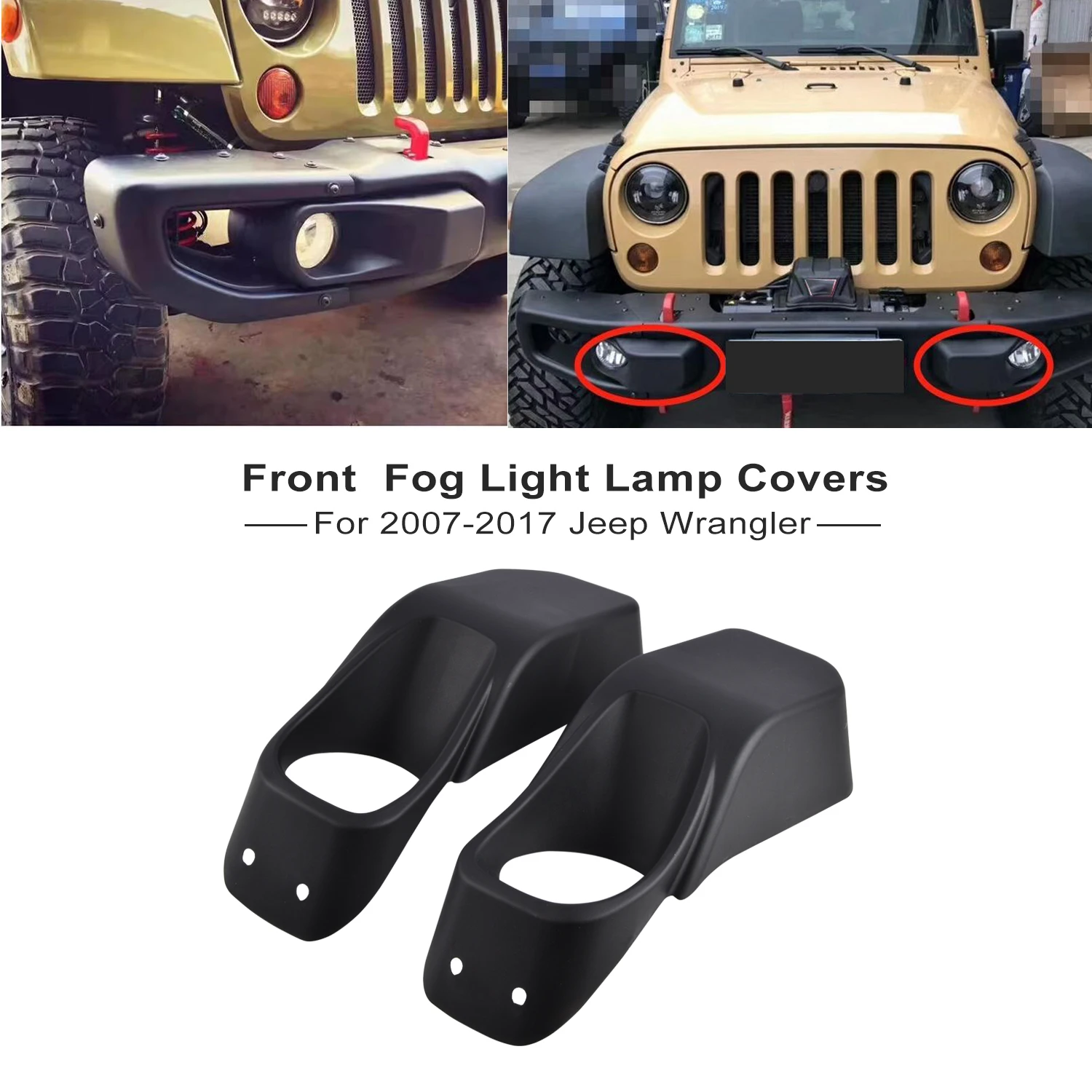 Front Plastic Fog Light Lamp Covers for 2007-2017 Jeep Wrangler JK 10th ...