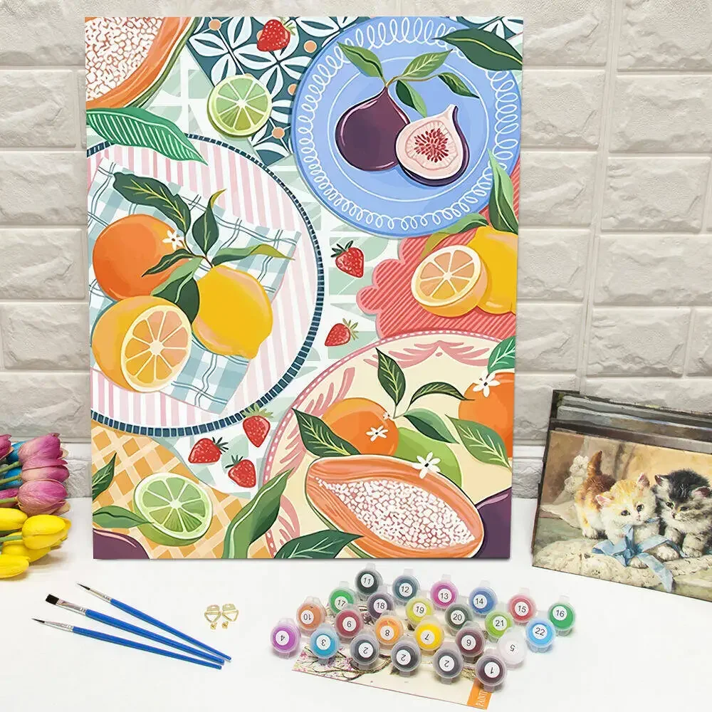 DIY Drawing By Number Adult Kit Fruit Digital Oil Painting Orange Lemon ...