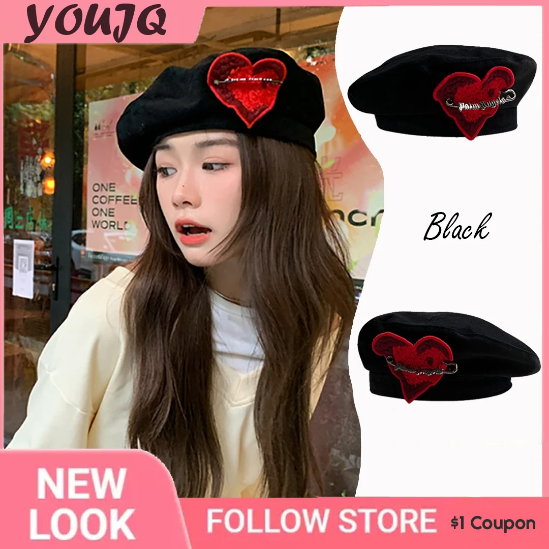 Y2k Winter Berets For Women Tide Luxury Brand Casual Cap Retro Punk Pin Beret Hat Female ...