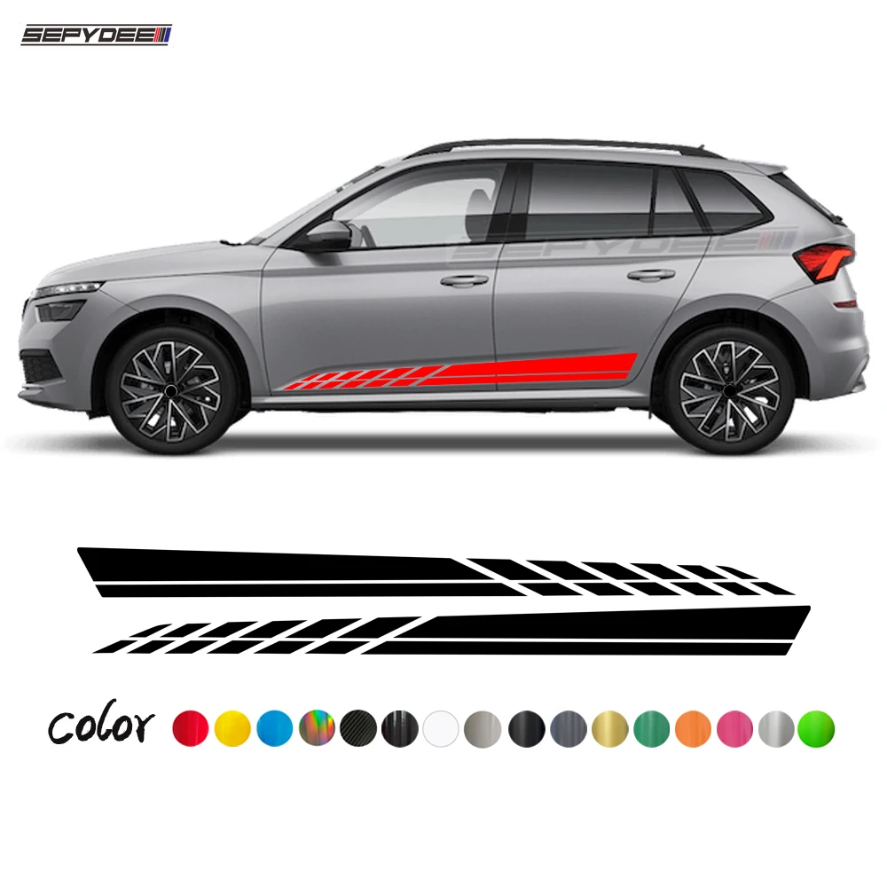 2Pcs-Checkered-Graphic-Car-Door-Side-Skirt-Stripes-Stickers-for-Skoda ...