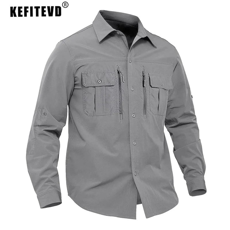 KEFITEVD-Quick-Dry-Mens-Hiking-Shirts-Zipper-Chest-Pocket-Long-Sleeve ...