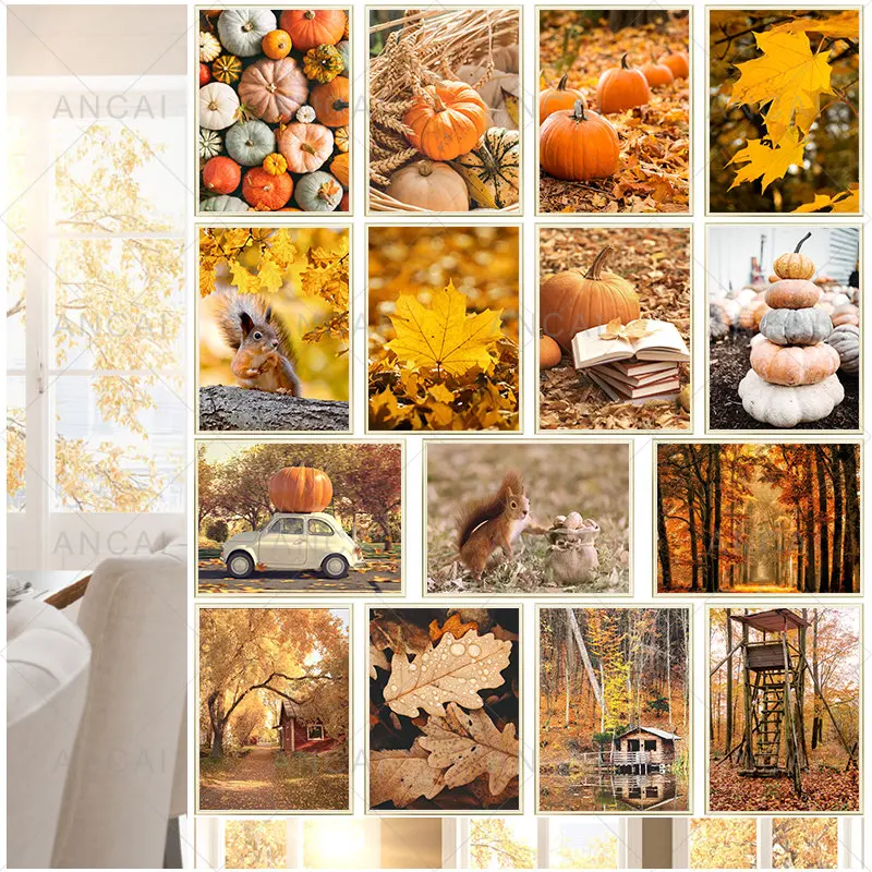 Autumn Decoration Canvas Painting Poster Yellow Leaves Fall View Wall ...