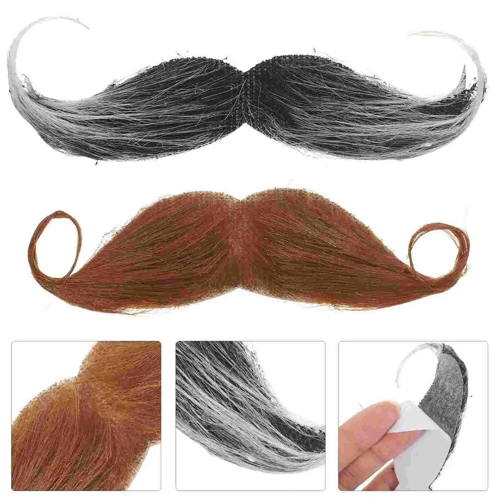 2x Fake Mustaches Self Adhesive False Facial Hair Costume Accessories ...