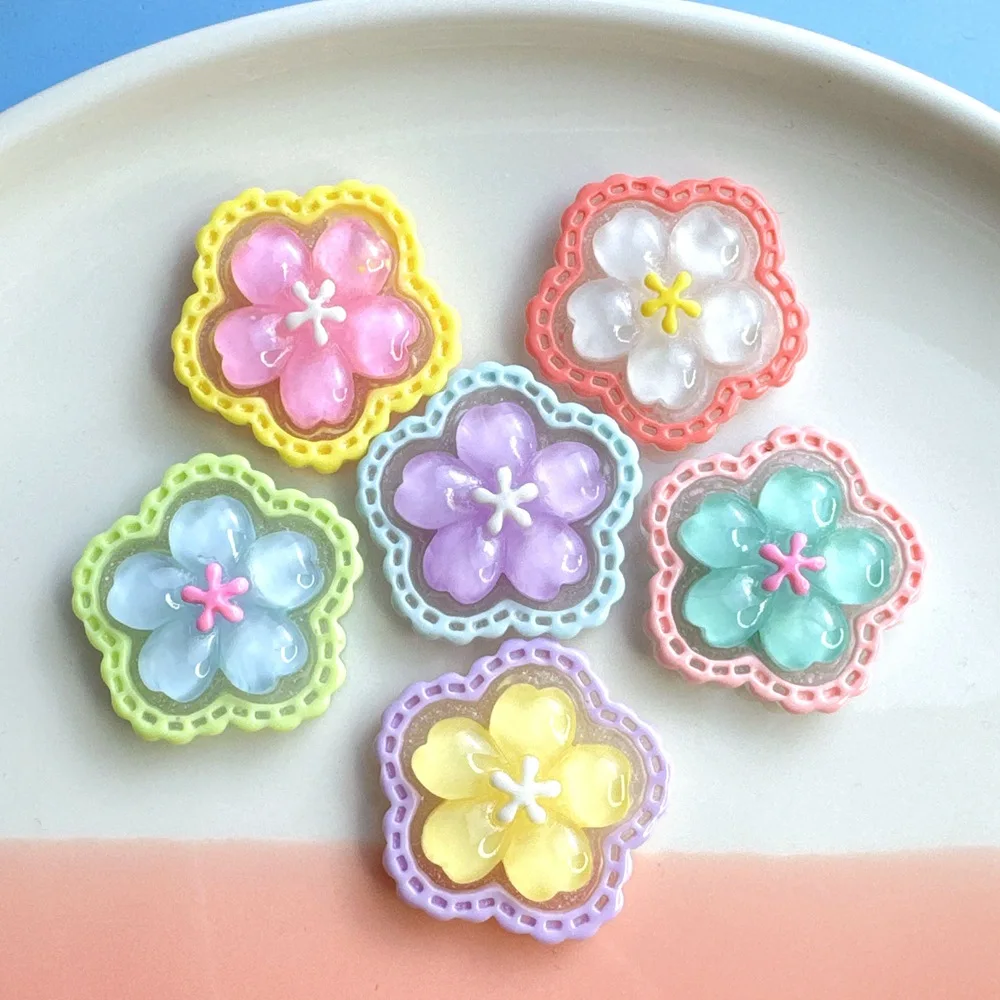 5pcs-Fine-flash-double-floret-cartoon-resin-flatback-cabochon-diy ...