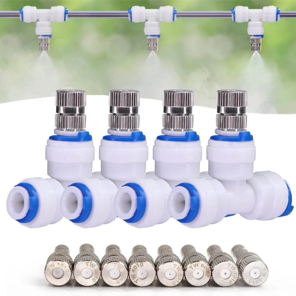 10PCS-1-4-Low-pressure-Misting-Nozzle-with-6mm-Tee-Connecter-Fine ...