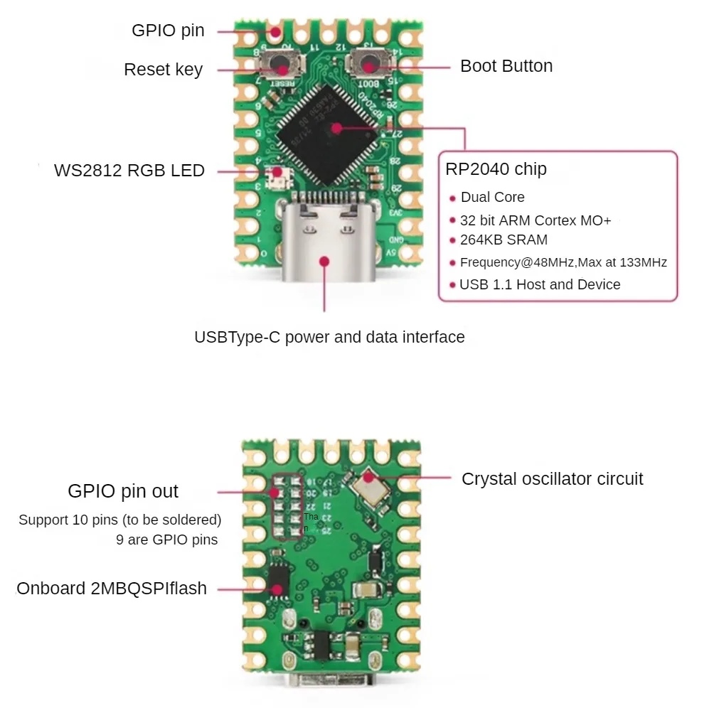 Raspberry PI Pico Mini RP2040-ZERO, макетная плата микроконтроллера ...