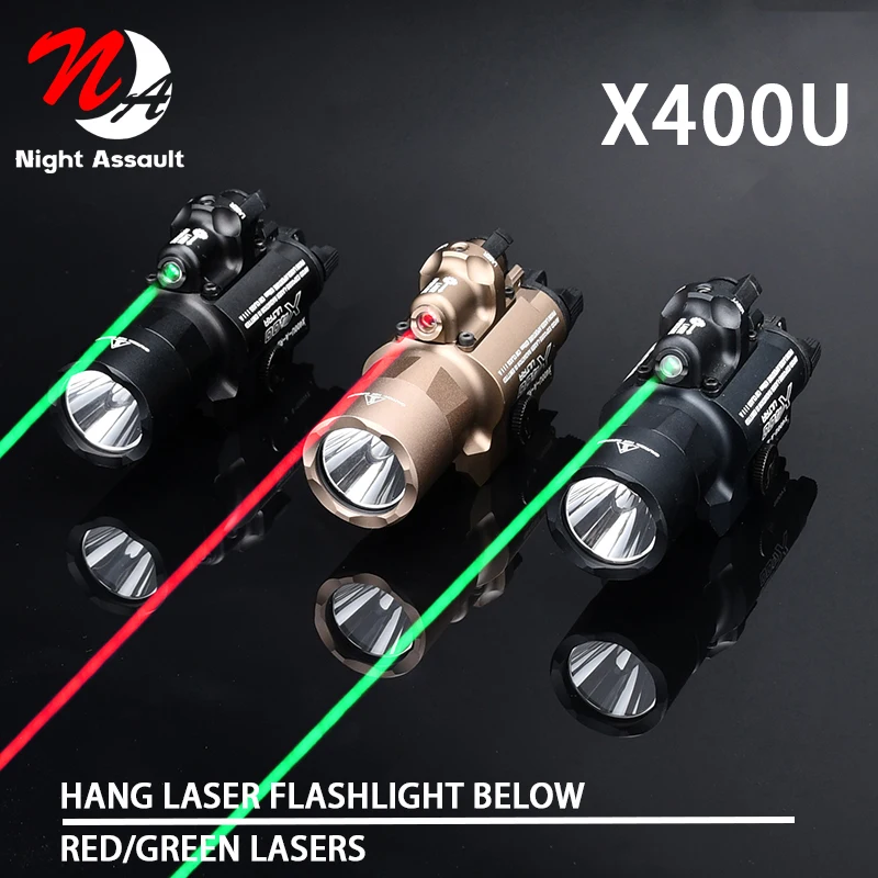 Tactical-Airsoft-Surefir-X400-X400U-Red-Green-Laser-Flashlight-Pistol-Scout-Weapon-Light-600LM ...