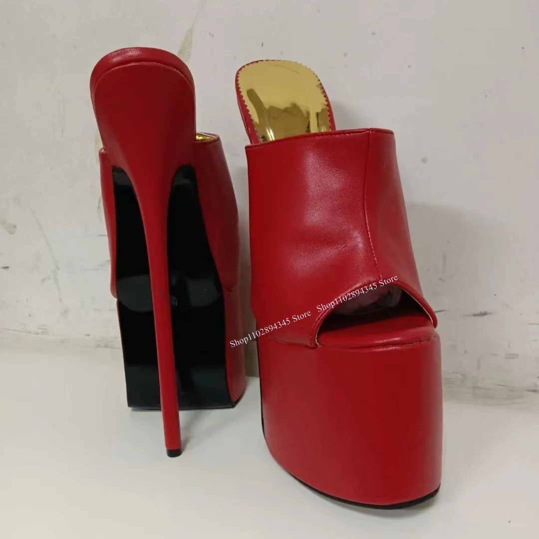 Red-Platform-Peep-Toe-Slip-On-Slippers-Thin-High-Heel-Fashionable-Sexy ...