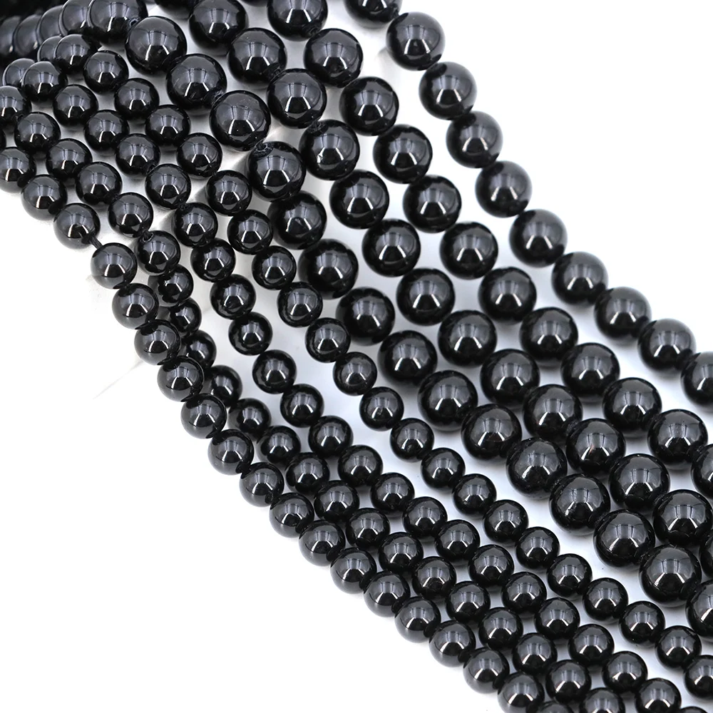 4 6 8 10 12mm Natural Black Tourmaline Beads Round Smooth Loose Bead ...