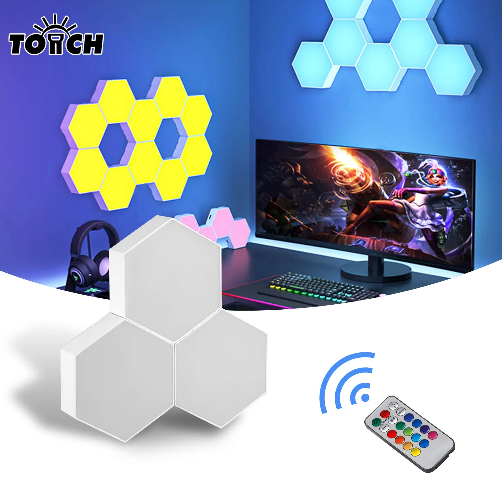 Remote-Control-Hexagonal-Wall-Colorful-Light-Creative-Geometry-Assembly ...