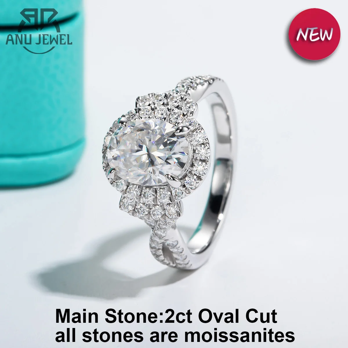 Anujewel 2ct Oval Cut D Color Moissanite Engagement Rings 18k Gold Plated Luxury Wedding Band ...