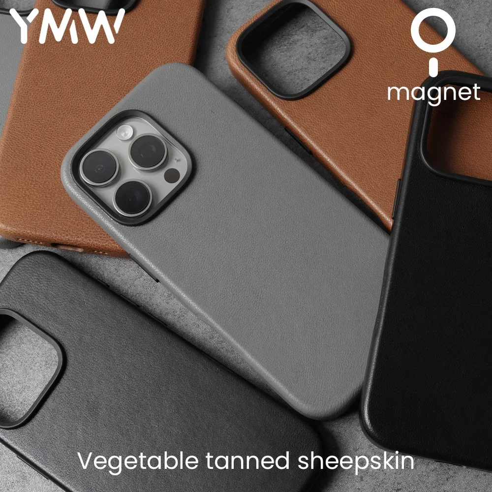 YMW Magnetic Genuine Leather Case for iPhone 16 Pro Max 15 14 ...