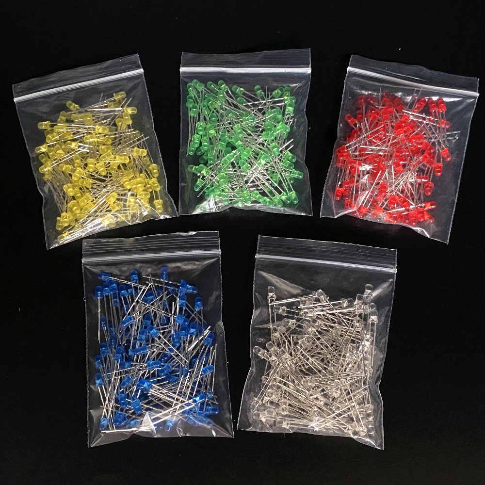 100pcs 3mm LED Diode 3 mm Assorted Kit White Green Red Blue Yellow ...