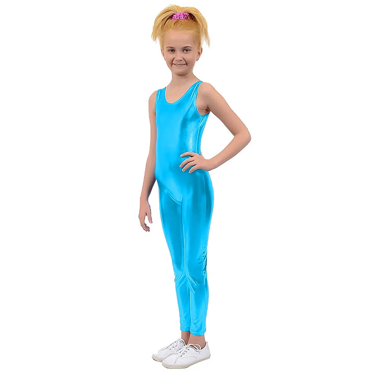 Kid Shiny Metallic Spandex Unitards Sleeveless Catsuit Stage Costumes ...