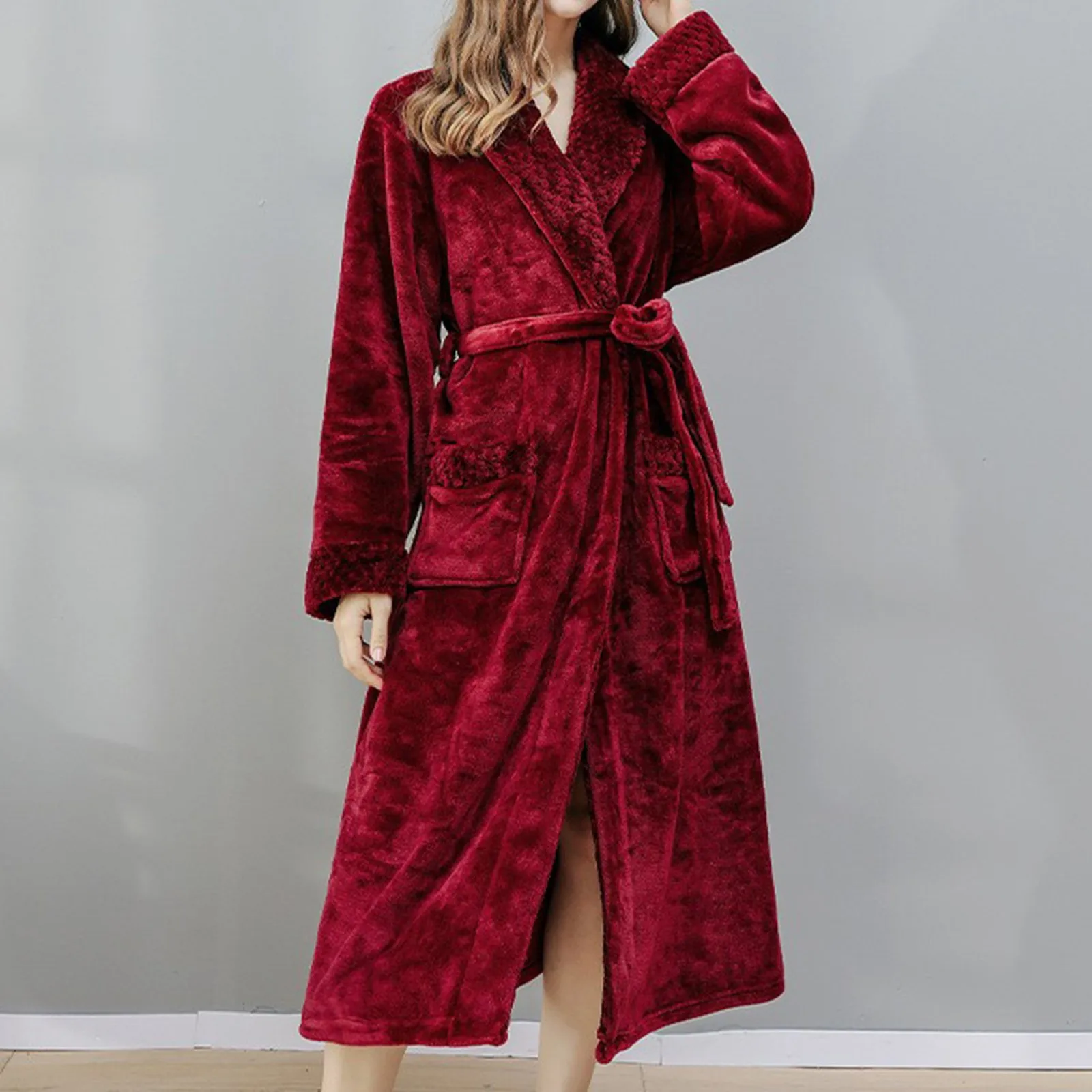 Winter Thick Coral Fleece Robe For Women Bathrobe Sexy Lady Soft Long ...