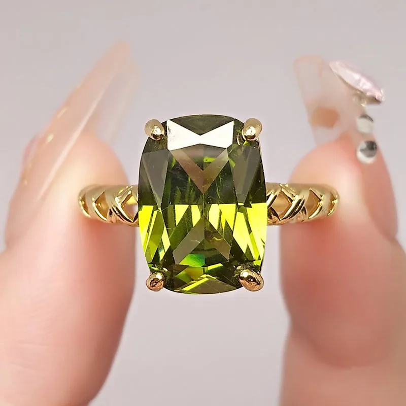 Anillos-de-apertura-de-piedra-cuadrada-de-cristal-verde-oliva-para ...