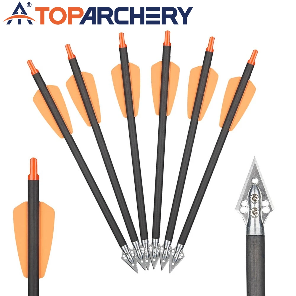 6/12/24pcs 7.5" Archery Pure Carbon Arrows Bolts ID 6.2mm Short Hunting ...
