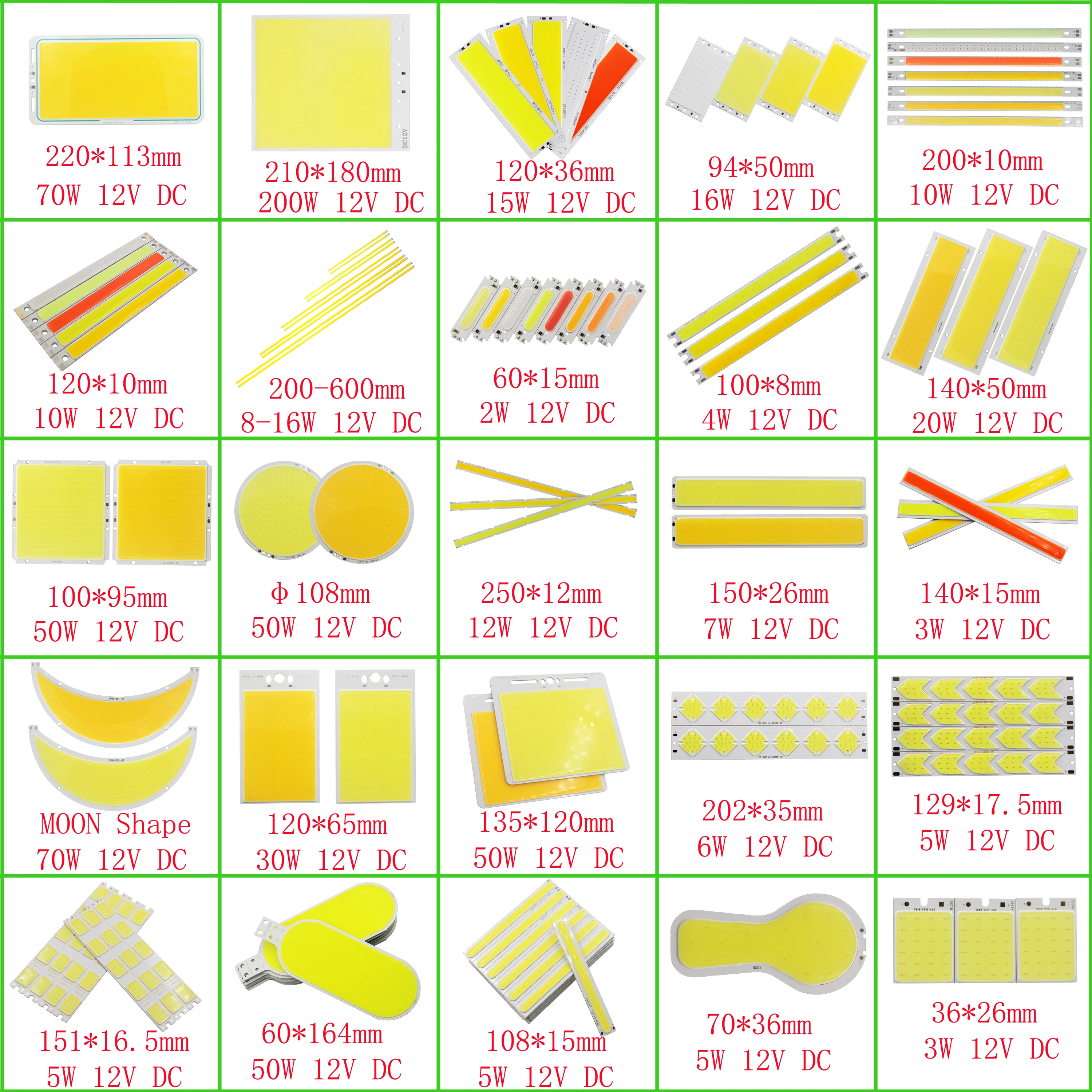 SUMBULBS-MIX-DC-12V-2W-200W-LED-COB-Lamp-Light-Emitting-Diode-Linear ...