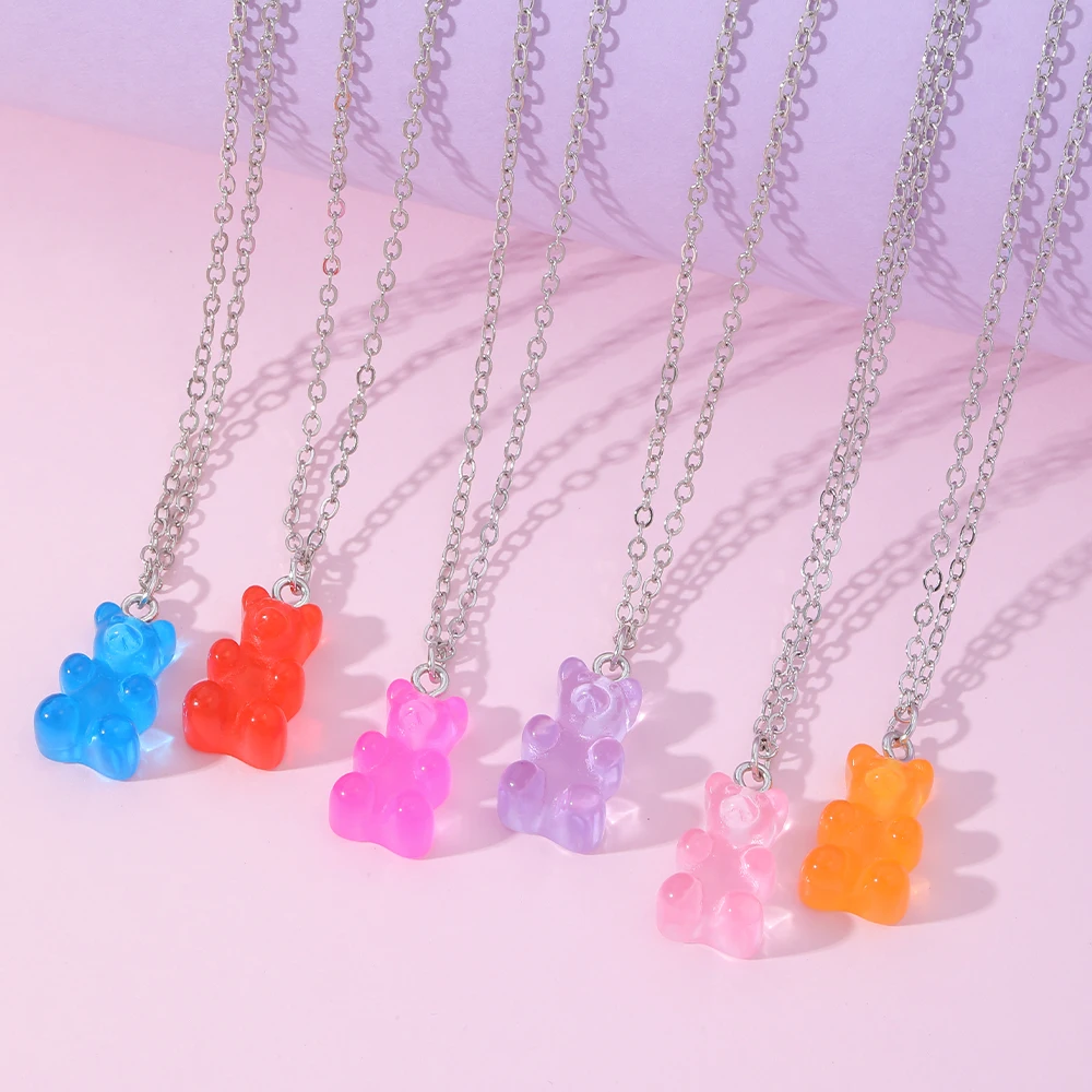 Handmade-Cute-Candy-Color-Resin-Gummy-Bear-Pendant-Chain-Necklaces-for ...