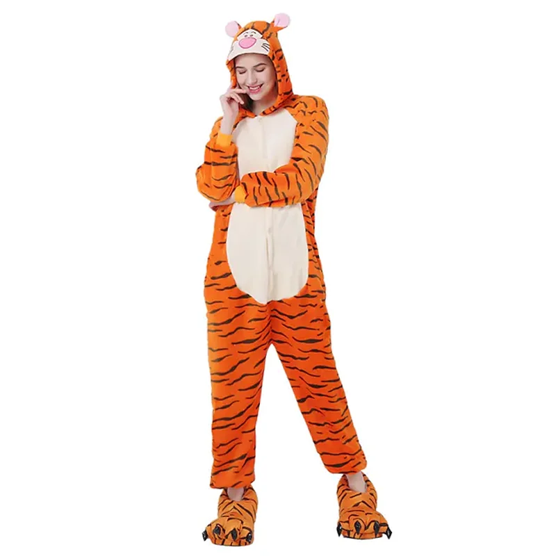 Adults' Kigurumi Pajamas Tiger Onesie Pajamas Flannel Cosplay For Women Animal Sleepwear Cartoon ...