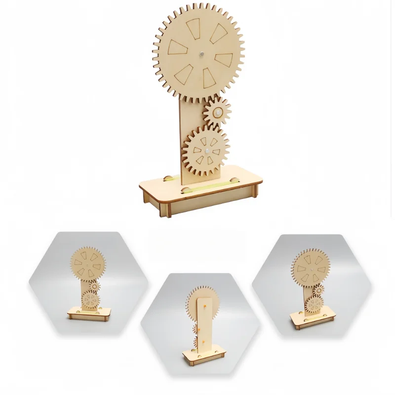 DIY Wooden Gear Toys Kid Gear Scientific Experiment Kit Educational ...