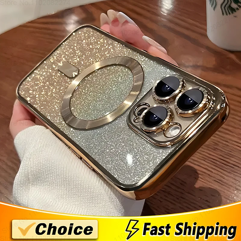 Placcatura-di-lusso-magnetica-per-custodia-in-Silicone-Magsafe-per ...