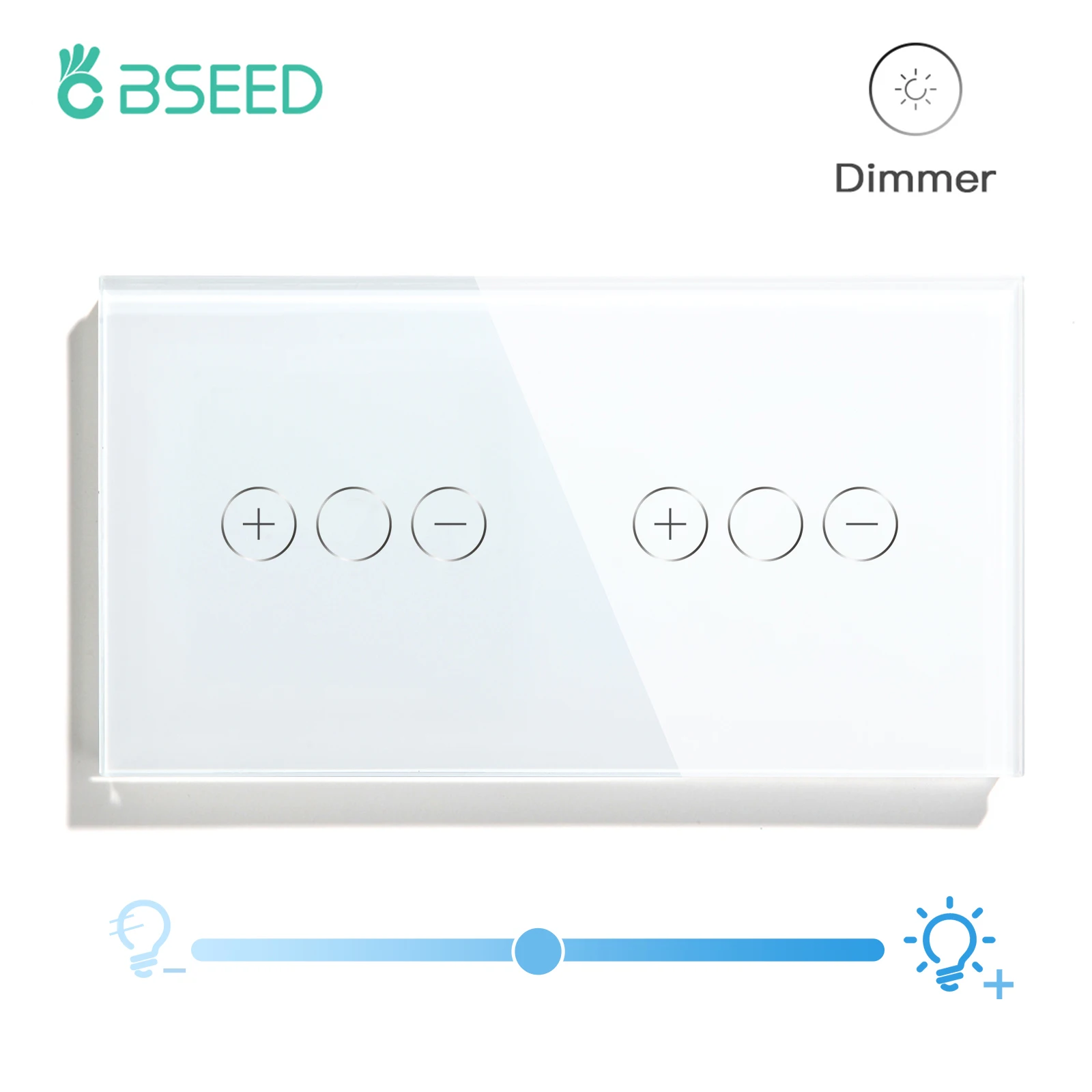 BSEED Double 1Gang Way Dimmer Switch Crystal Panel Wall Switches Touch ...