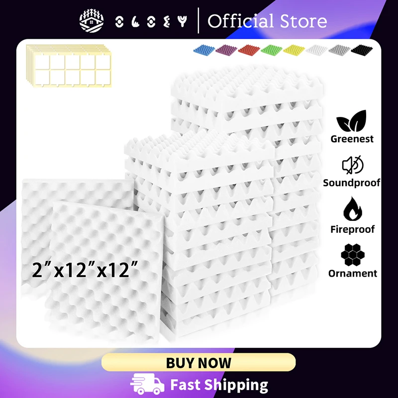 White-Sound-Proof-Wall-Foam-Panels-6-12-24-Pcs-Acoustic-Treatment-Sound ...