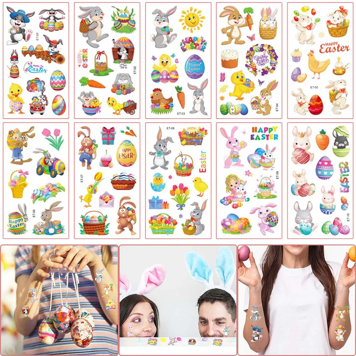10Sheets-Easter-Kids-Bunny-Temporary-Tattoos-Rabbit-Stickers-for-Boys ...