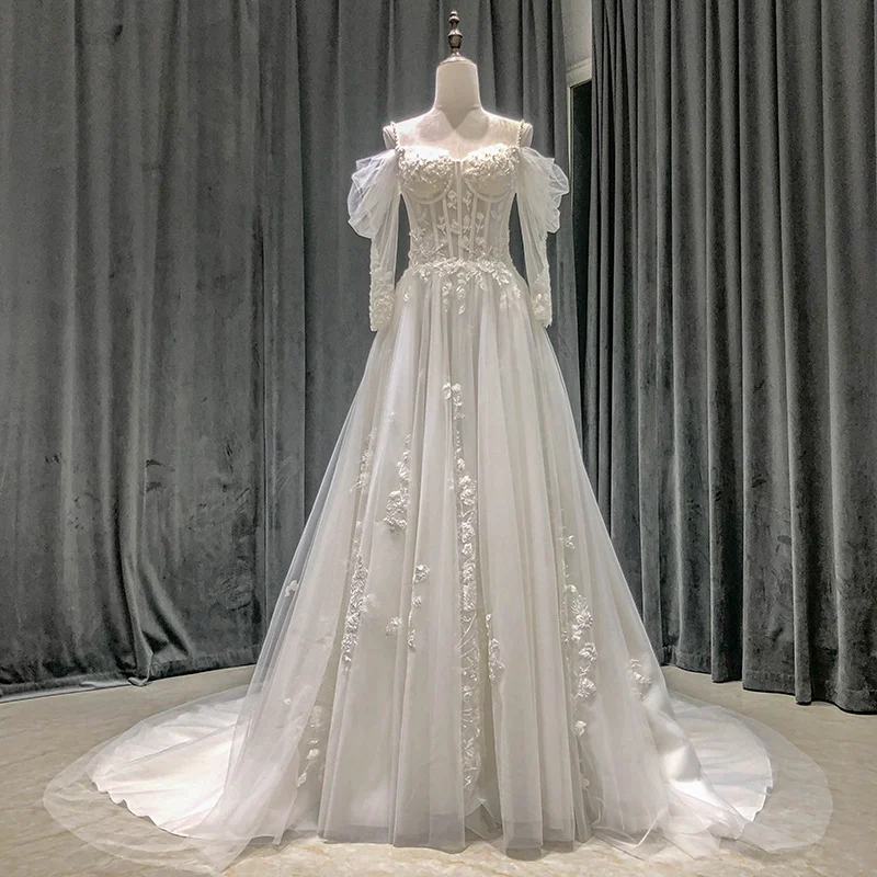 Vestido de boda de princesa de manga larga, elegante, bohemio, formal ...