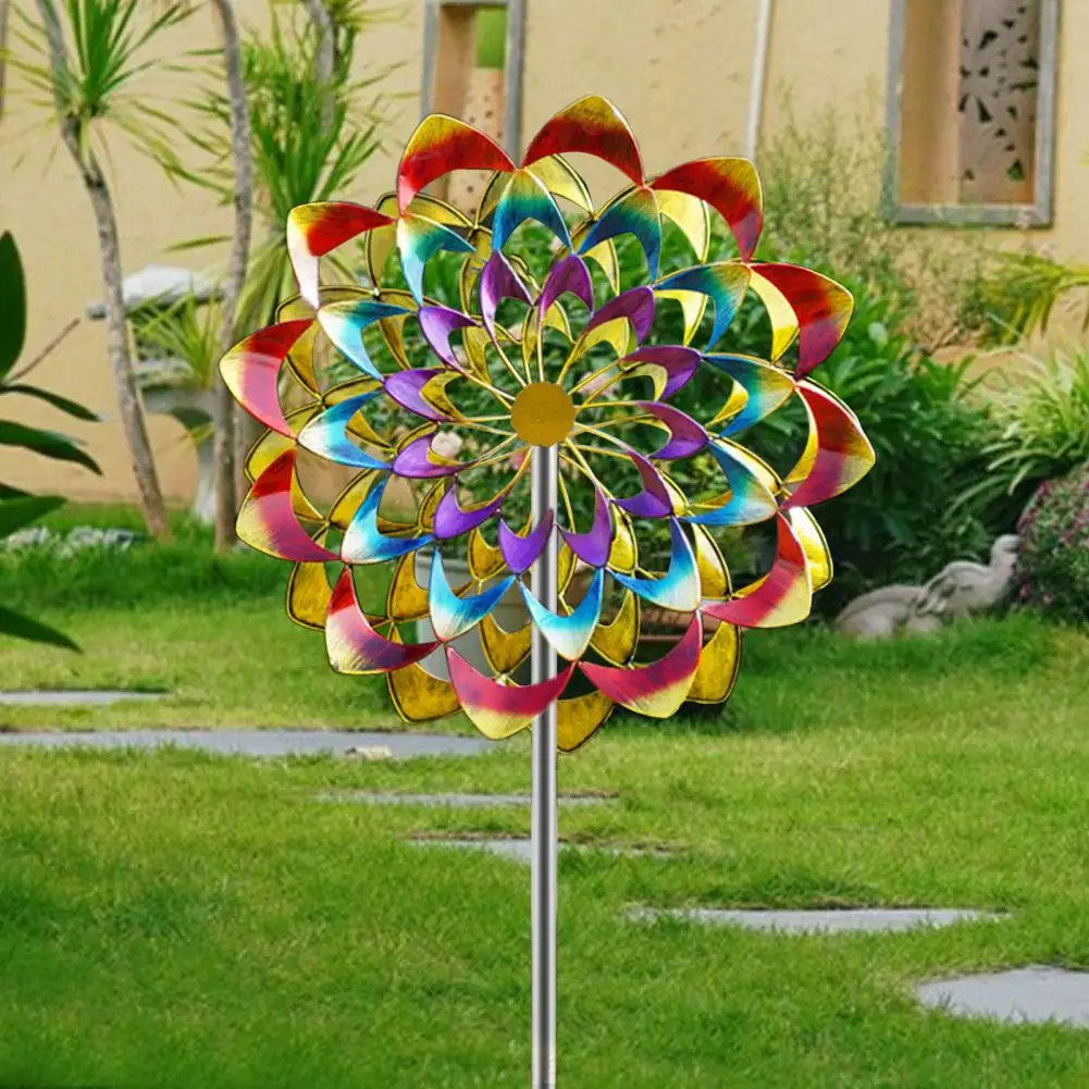 Colorful-Flower-Wind-Spinner-with-Stake-Weather-proof-Garden-Yard-Lawn ...