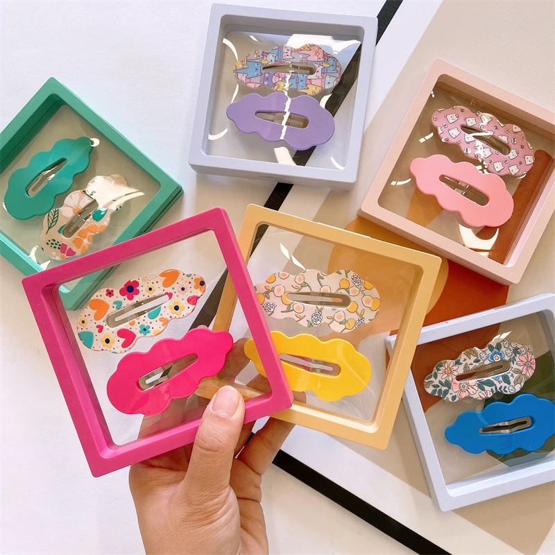 New-Packaging-4-Pcs-Cute-Colorful-Printed-Hair-Clips-Women-Hairpin-BB ...