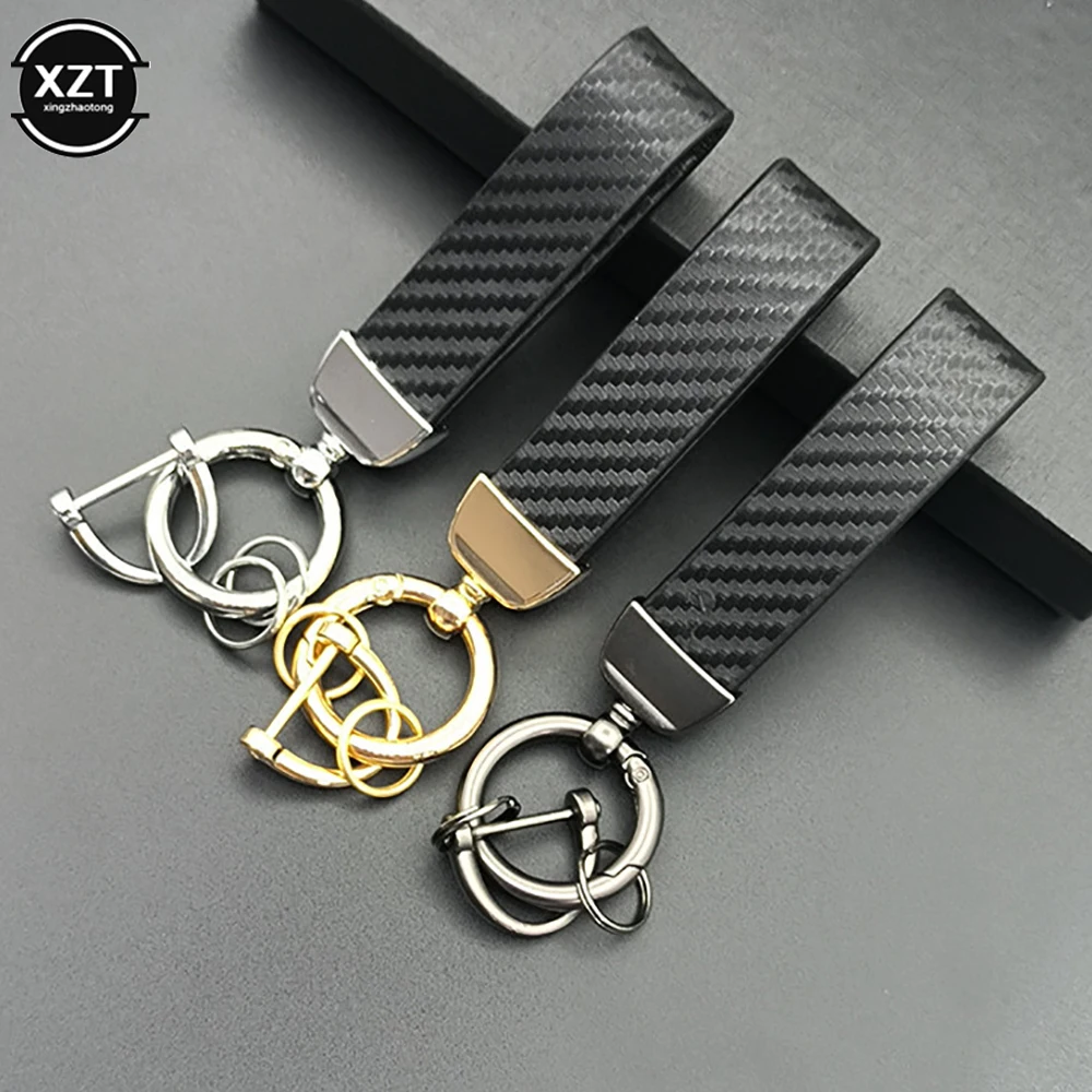 Universal-Car-KeyChain-360-Degree-Rotating-Carbon-Fiber-Style-Leather ...